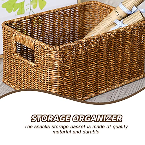 BESPORTBLE Wicker Basket Rectangular with Handles for Shelves Water Hyacinth Basket Storage Natural Baskets for Organizing Wicker Baskets for Storage