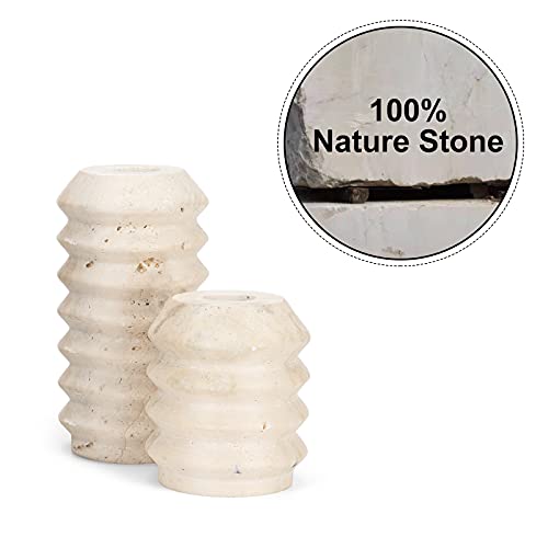 WORHE Candle Holders True Natural Travertine Stone 0.4" Thick, Set of 2 Premium Marble Candlestick Holder for Wedding Dinning Party, Candle Stand for 3/4 inch Thick Candles Color White (ZT002)