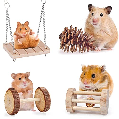 LALFPET Hamster Chew Toys,Pet Natural Wooden 12pcs Dumbbells Exercise Bell Roller Tunnel Tube ect.Teeth Care Molar Toy for Parrot Syrian Hamster Gerbil Rat Guinea Pig Gerbil ect.Small Animals