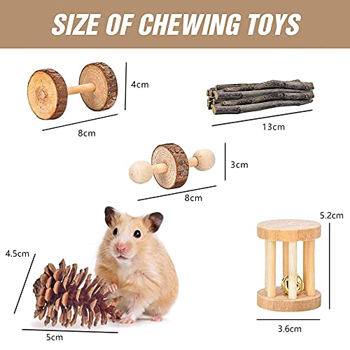 LALFPET Hamster Chew Toys,Pet Natural Wooden 12pcs Dumbbells Exercise Bell Roller Tunnel Tube ect.Teeth Care Molar Toy for Parrot Syrian Hamster Gerbil Rat Guinea Pig Gerbil ect.Small Animals