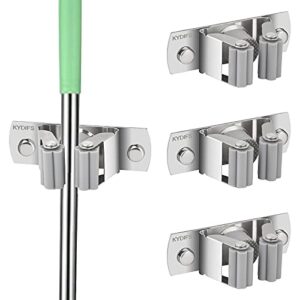 broom and mop holder wall mount heavy duty stainless steel broom holder wall mounted broom organizer home garden garage storage rack (4pcs-1rack)