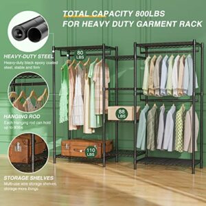 LEHOM G6 Wire Garment Rack Heavy Duty Clothes Rack Compact Large Size Armoire Storage Rack Freestanding Metal Clothing Rack Closet Wardrobe with 3 Hanger Rod and 4 Large Shelves 4 Small Shelves, Black