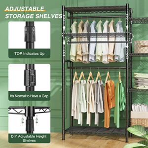 LEHOM G6 Wire Garment Rack Heavy Duty Clothes Rack Compact Large Size Armoire Storage Rack Freestanding Metal Clothing Rack Closet Wardrobe with 3 Hanger Rod and 4 Large Shelves 4 Small Shelves, Black