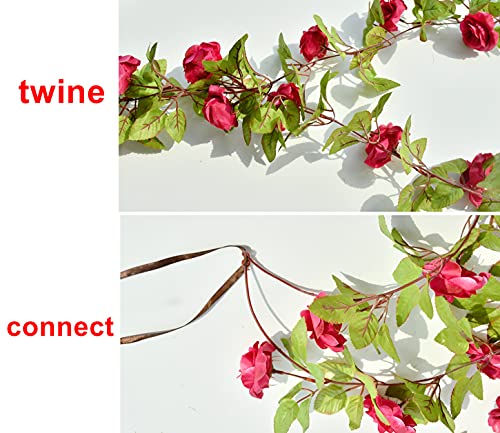 ONLY ART Fake Roses Flowers Vine Plants 2pcs Artificial Flower Hanging Rose Ivy for Mother's Day Wedding Home Hotel Office Party Garden Craft Art Décor (Hot Pink)