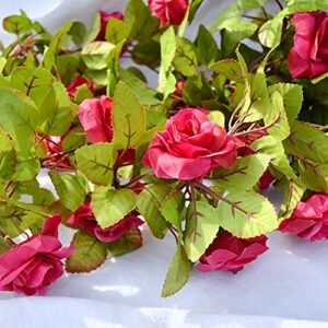 ONLY ART Fake Roses Flowers Vine Plants 2pcs Artificial Flower Hanging Rose Ivy for Mother's Day Wedding Home Hotel Office Party Garden Craft Art Décor (Hot Pink)