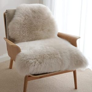 huahoo premium genuine sheepskin rug linen real australia sheepskin natural luxury fluffy lambskin fur area rug seat covers for kids bedroom sofa chair cover pets dogs mat double pelt/2' x 3' linen