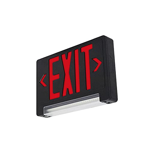 LFI Lights | Compact Combo Red Exit Sign with Emergency Lights | Black Housing | All LED | Adjustable Light Bar | Hardwired with Battery Backup | UL Listed | COMBOLP-R-B-BB