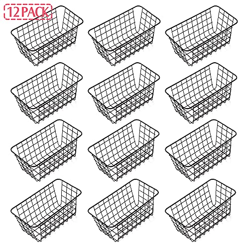 XINFULL 12 Pack Wire Storage Baskets Household Metal Wall-Mounted Containers Organizer Bins for Kitchen Bathroom Freezer Pantry Closet Laundry Room Cabinets Garage Shelf, Medium