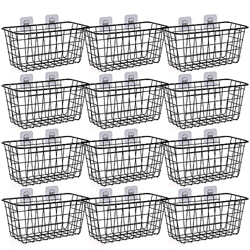 XINFULL 12 Pack Wire Storage Baskets Household Metal Wall-Mounted Containers Organizer Bins for Kitchen Bathroom Freezer Pantry Closet Laundry Room Cabinets Garage Shelf, Medium