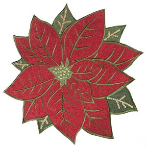 owenie christmas placemats set of 4, embroidered red poinsettia table mats with sequins, 16 inch round holiday place mats, xmas doilies table decorations