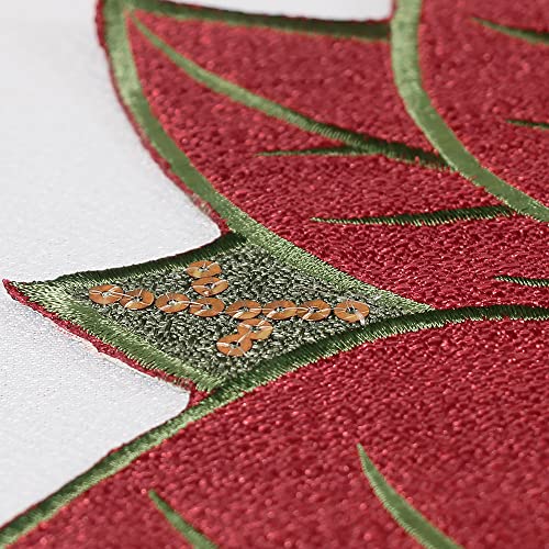 OWENIE Christmas Placemats Set of 4, Embroidered Red Poinsettia Table Mats with Sequins, 16 Inch Round Holiday Place Mats, Xmas Doilies Table Decorations