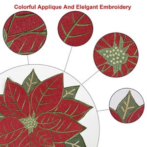 OWENIE Christmas Placemats Set of 4, Embroidered Red Poinsettia Table Mats with Sequins, 16 Inch Round Holiday Place Mats, Xmas Doilies Table Decorations