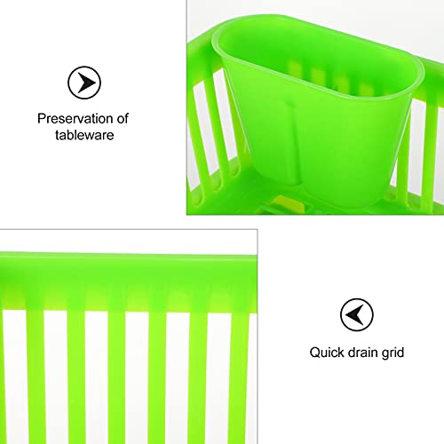 Hemoton Dish Drainer Rack Dish Drying Rack Utensil Cutlery Holder Over Sink Dish Rack Basket Shelf Chopsticks Holder for Kitchen Counter Organiser Green