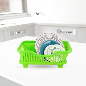 Hemoton Dish Drainer Rack Dish Drying Rack Utensil Cutlery Holder Over Sink Dish Rack Basket Shelf Chopsticks Holder for Kitchen Counter Organiser Green