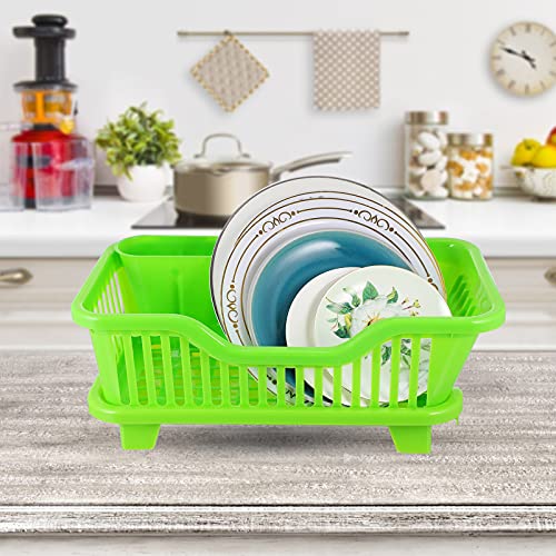 Hemoton Dish Drainer Rack Dish Drying Rack Utensil Cutlery Holder Over Sink Dish Rack Basket Shelf Chopsticks Holder for Kitchen Counter Organiser Green