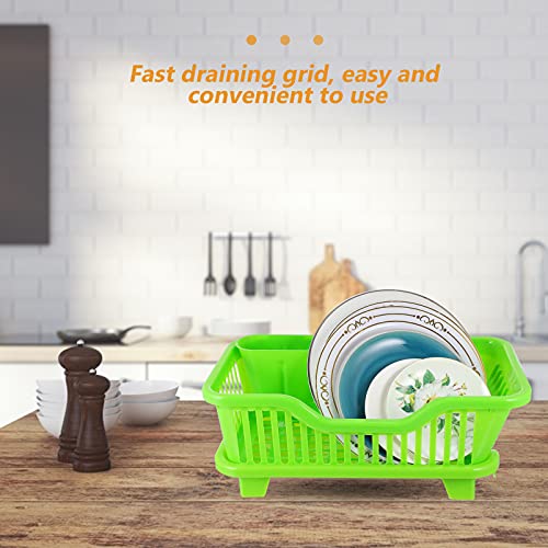 Hemoton Dish Drainer Rack Dish Drying Rack Utensil Cutlery Holder Over Sink Dish Rack Basket Shelf Chopsticks Holder for Kitchen Counter Organiser Green