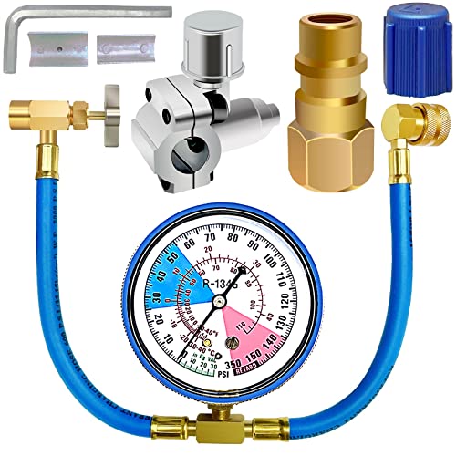 Boltigen R134A Refrigerant Charge Hose Gauge Kit-A/C Refrigerant Charge Hose Gauge Set with 1 BPV-31 Bullet Piercing Tap Valve,1 Retrofit Valve Fits for Car AC Air Conditioning Refrigerant Charging