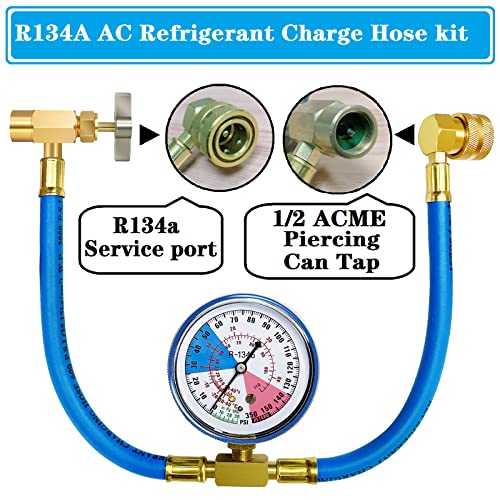 Boltigen R134A Refrigerant Charge Hose Gauge Kit-A/C Refrigerant Charge Hose Gauge Set with 1 BPV-31 Bullet Piercing Tap Valve,1 Retrofit Valve Fits for Car AC Air Conditioning Refrigerant Charging