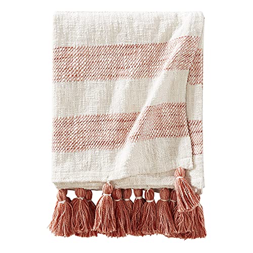 Brielle Home Lara Striped Cotton Throw Blanket, Spice, 50x60