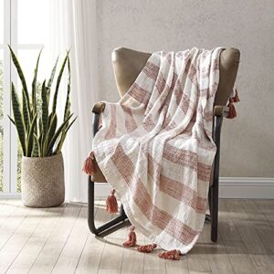 Brielle Home Lara Striped Cotton Throw Blanket, Spice, 50x60