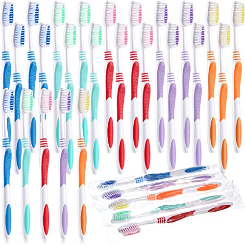 150 Pieces Individually Wrapped Toothbrushes Manual Disposable Travel Toothbrush Medium Soft Bristle Tooth Brush Travel Toothbrush Bulk Toothbrushes for Hotel, Guest, Adults, Kids, Multi Color