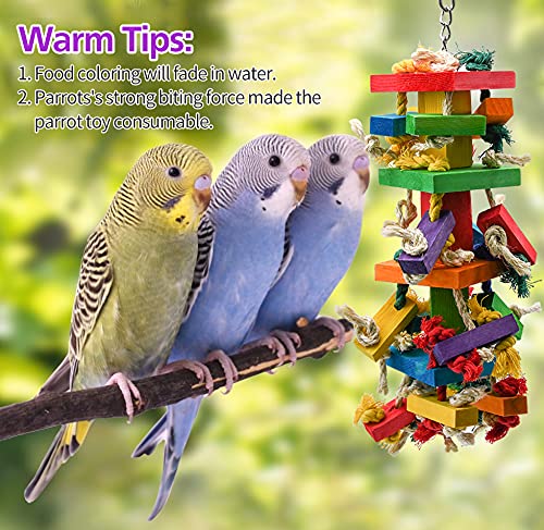 RUBY.Q Large Parrot Toy, 1/2/3 Pack 20in Bird Parrot Toy, Multicolored Natural Wooden Bird Chewing Toys for Large Macaws, African Grey and a Variety of Amazon Parrots