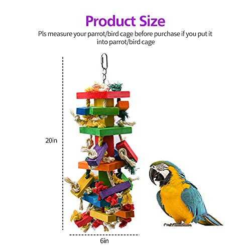 RUBY.Q Large Parrot Toy, 1/2/3 Pack 20in Bird Parrot Toy, Multicolored Natural Wooden Bird Chewing Toys for Large Macaws, African Grey and a Variety of Amazon Parrots