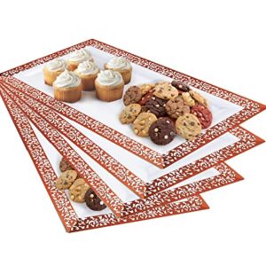 Yumchikel-Plastic Serving Tray & Platter Set (4pk) White & Rose Gold Lace Disposable Party Trays & Platters for Food - Weddings, Dessert Table, Cupcake display -14"x7.5" inches