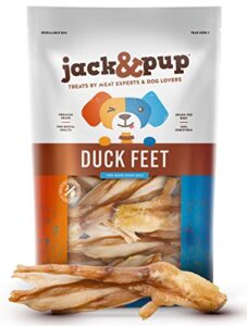 jack&pup premium grade duck feet dog chew, all natural dog treats for medium dogs - high in glucosamine chondroitin for dogs for hip and joint, dehydrated duck feet dog treats for small dogs (20 pack)