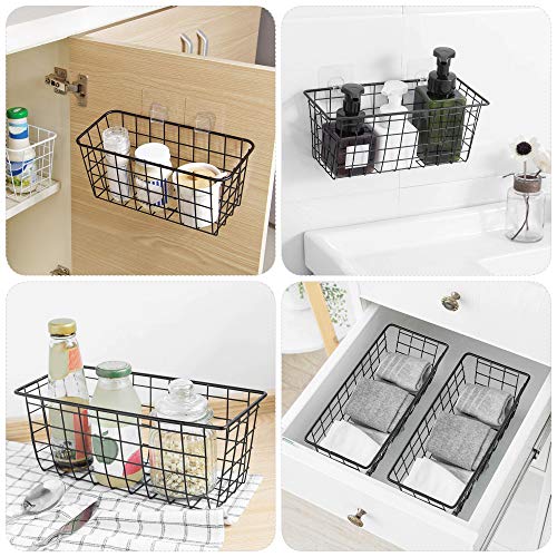 XINFULL 8 Pack Wire Storage Baskets Household Metal Wall-Mounted Containers Organizer Bins for Kitchen Bathroom Freezer Pantry Closet Laundry Room Cabinets Garage Shelf, Medium