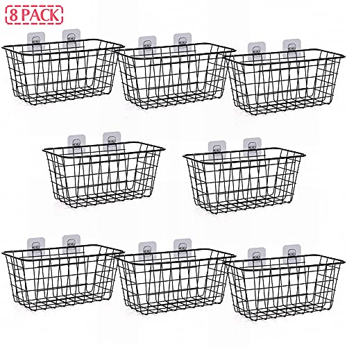 XINFULL 8 Pack Wire Storage Baskets Household Metal Wall-Mounted Containers Organizer Bins for Kitchen Bathroom Freezer Pantry Closet Laundry Room Cabinets Garage Shelf, Medium