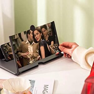 12'' 3D Screen Magnifier for Cell Phone - HD Magnifing Projector Screen Enlarger for Movies, Videos and Gaming - Compatible with All Smartphones - with Foldable Stand - Black