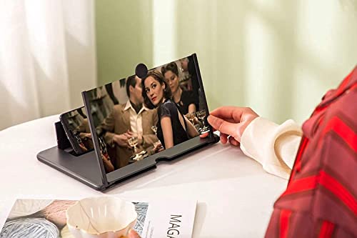 12'' 3D Screen Magnifier for Cell Phone - HD Magnifing Projector Screen Enlarger for Movies, Videos and Gaming - Compatible with All Smartphones - with Foldable Stand - Black