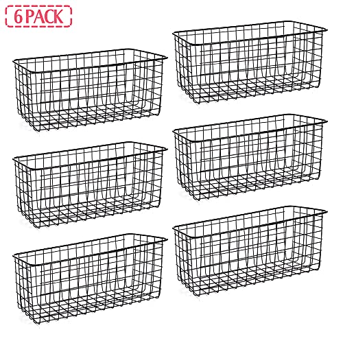 XINFULL 6 Pack Wire Storage Baskets Household Metal Wall-Mounted Containers Organizer Bins for Kitchen Bathroom Freezer Pantry Closet Laundry Room Cabinets Garage Shelf, Large