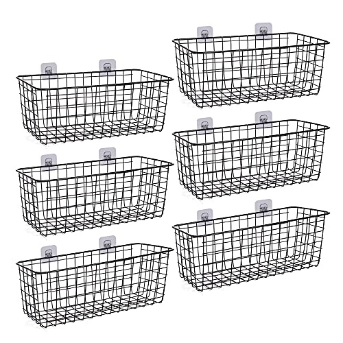 XINFULL 6 Pack Wire Storage Baskets Household Metal Wall-Mounted Containers Organizer Bins for Kitchen Bathroom Freezer Pantry Closet Laundry Room Cabinets Garage Shelf, Large