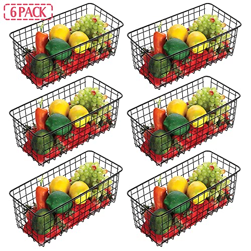 XINFULL 6 Pack Wire Storage Baskets Household Metal Wall-Mounted Containers Organizer Bins for Kitchen Bathroom Freezer Pantry Closet Laundry Room Cabinets Garage Shelf, Large