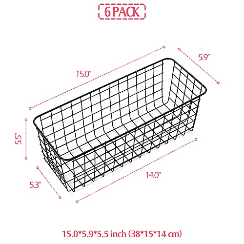 XINFULL 6 Pack Wire Storage Baskets Household Metal Wall-Mounted Containers Organizer Bins for Kitchen Bathroom Freezer Pantry Closet Laundry Room Cabinets Garage Shelf, Large