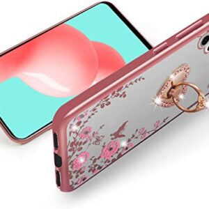 for Samsung Galaxy A32 5G Phone Case, Glitter Crystal Butterfly Heart Floral Slim TPU Luxury Bling Diamond Rhinestone Cute for Girls Women Case with Ring Stand+Strap for Galaxy A32 5G-Rose Gold