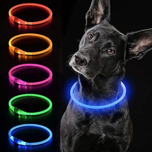 itayga led dog collar usb rechargeable light up dog collar adjustable tpu pet collars for large medium and small dogs (blue)