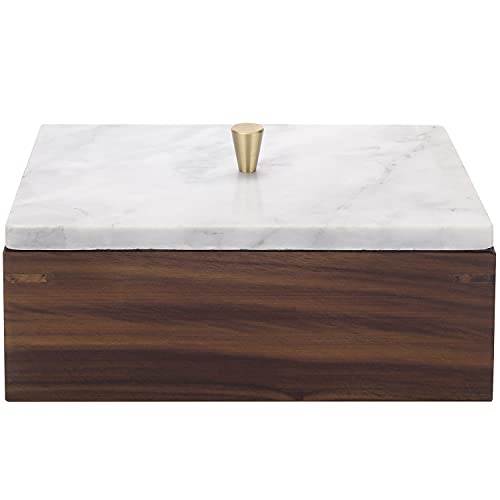 MyGift Modern Walnut Wood & White Marble Lid Vanity Catchall Jewelry Box/Storage Container