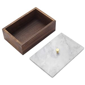 MyGift Modern Walnut Wood & White Marble Lid Vanity Catchall Jewelry Box/Storage Container