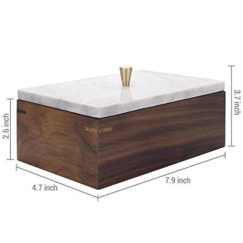 MyGift Modern Walnut Wood & White Marble Lid Vanity Catchall Jewelry Box/Storage Container