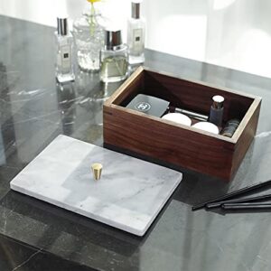 MyGift Modern Walnut Wood & White Marble Lid Vanity Catchall Jewelry Box/Storage Container