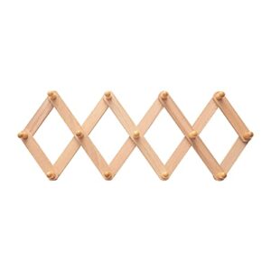 Mila Millie Expandable Accordion Style Mounted Wooden Wall Rack | 13 Hooks | Versatile Coat Hangers for Nursery Bathroom Bedroom Livingroom Kitchenware | Natural Beech Wood Pegs