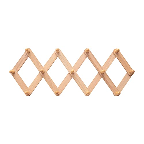 Mila Millie Expandable Accordion Style Mounted Wooden Wall Rack | 13 Hooks | Versatile Coat Hangers for Nursery Bathroom Bedroom Livingroom Kitchenware | Natural Beech Wood Pegs