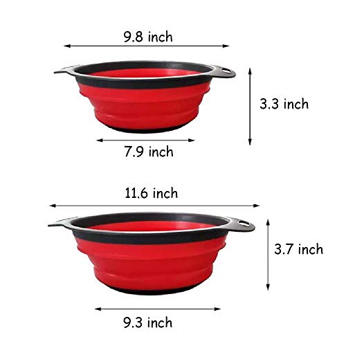 GUAGLL 2 Pack Foldable Funnel Basket, Portable Kitchen Silicone Drain Basket for Draining Spaghetti Vegetables and Fruits