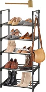 5 tier metal small shoe rack for closet organizer,17.7"l*12"w*34.6"h corner shoe shelf for entryway free standing shoe racks for bedroom closet shoe stand vertical shoe rack organizer for small spaces