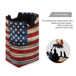 WELLDAY Laundry Hamper with Handle Old Painted American Flag Laundry Baskets Foldable Dirty Clothes Basket Large Storage Laundry Organizer