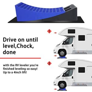 Eazy2hD Camper Leveler Kit 2 Pacs - Precise RV Leveler System, Includes Two Curved Levelers, Two Chocks, and Two Rubber Grip Mats | Faster Camper Leveling Than RV Leveling Blocks - (Blue + Black)