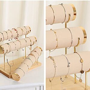 Aqerimit Detachable Bracelet Holder, Three Tier Racks Jewelry Display Stand, Stylish Velvet Wrist Watch Organizer, Beige